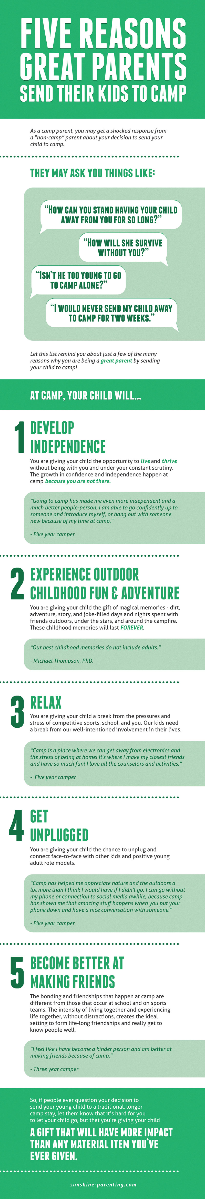 Five Reasons Great Parents Send Their Kids to Camp | Sunshine Parenting